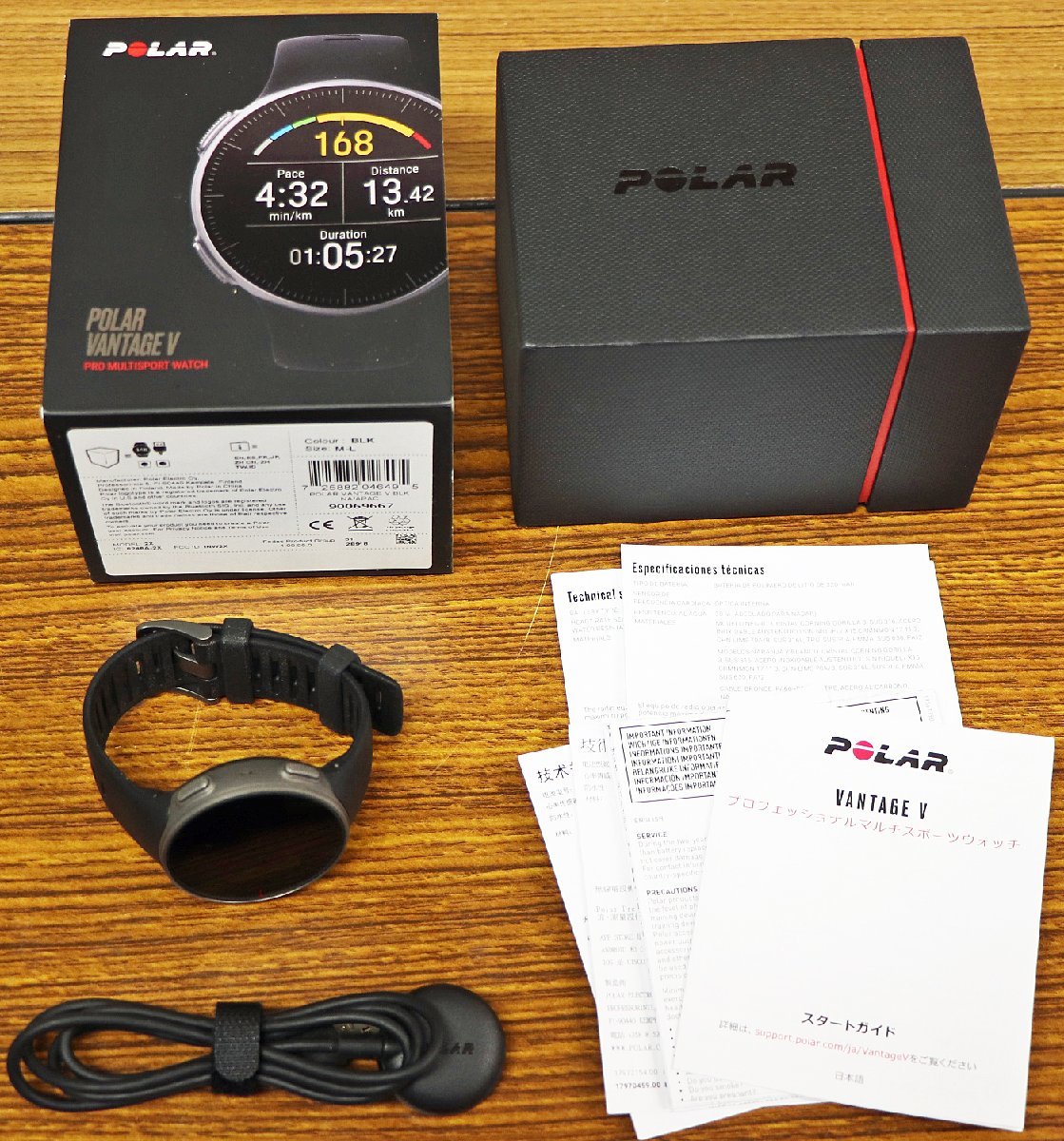【傷や汚れあり】S 中古品 スマートウォッチ VANTAGE V ブラック POLAR/ポラール GPSマルチスポーツウォッチ 箱・充電器 ...