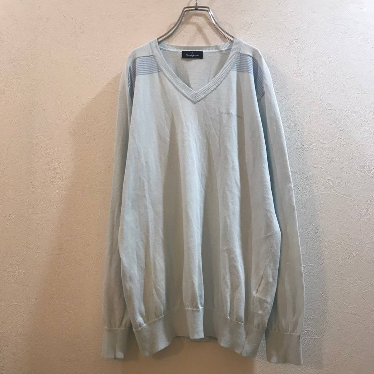 【やや傷や汚れあり】Munsing wear/マンシングウェア Vネックカットソー サマーセーター ゴルフ ブルー 水色 メンズ Lの落札情報 ...