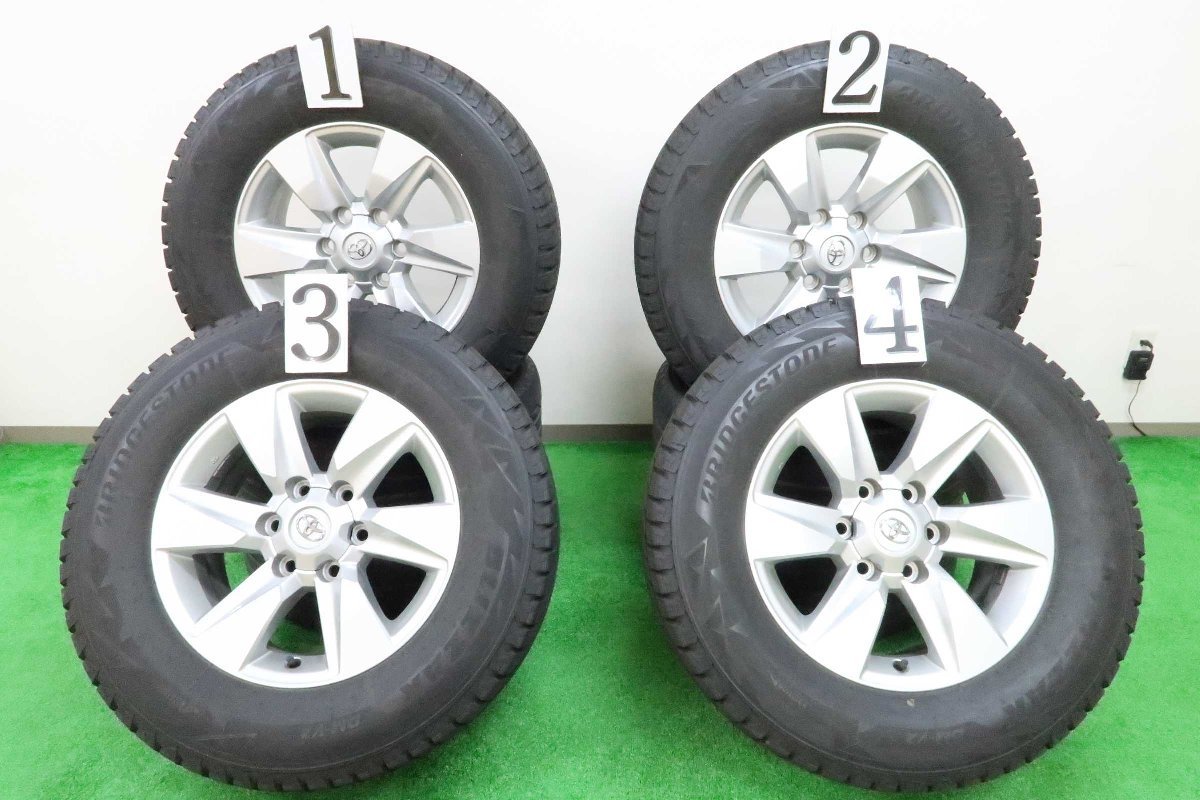 【やや傷や汚れあり】4本 150系 プラド 後期 純正 17インチ 7.5J +25 6H PCD 139.7 スタッドレス ブリヂストン ブリザック DM-V2 265/65R17 ...