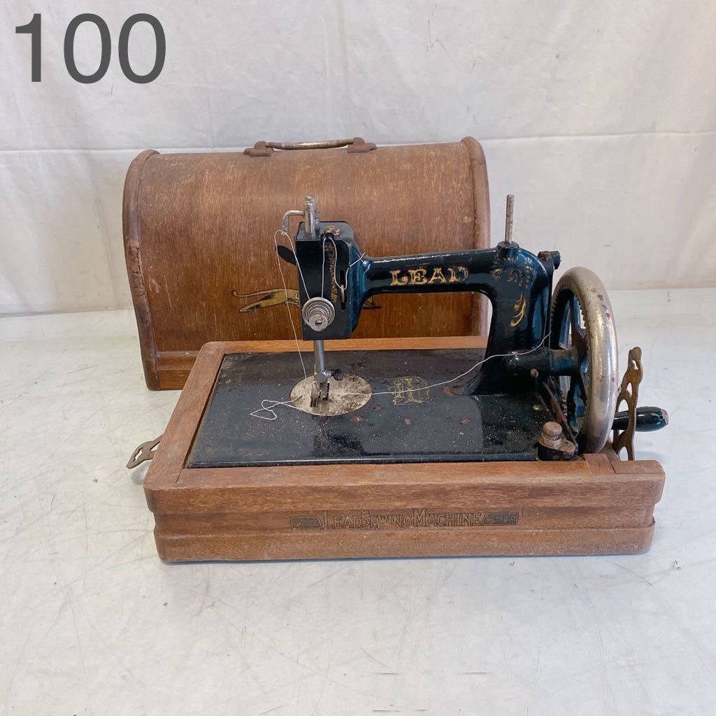 【全体的に状態が悪い】11D8 LEAD リード LEAD SEWING MACHINE ミシン レトロ 卓上型 手廻しミシン 昭和レトロ ...