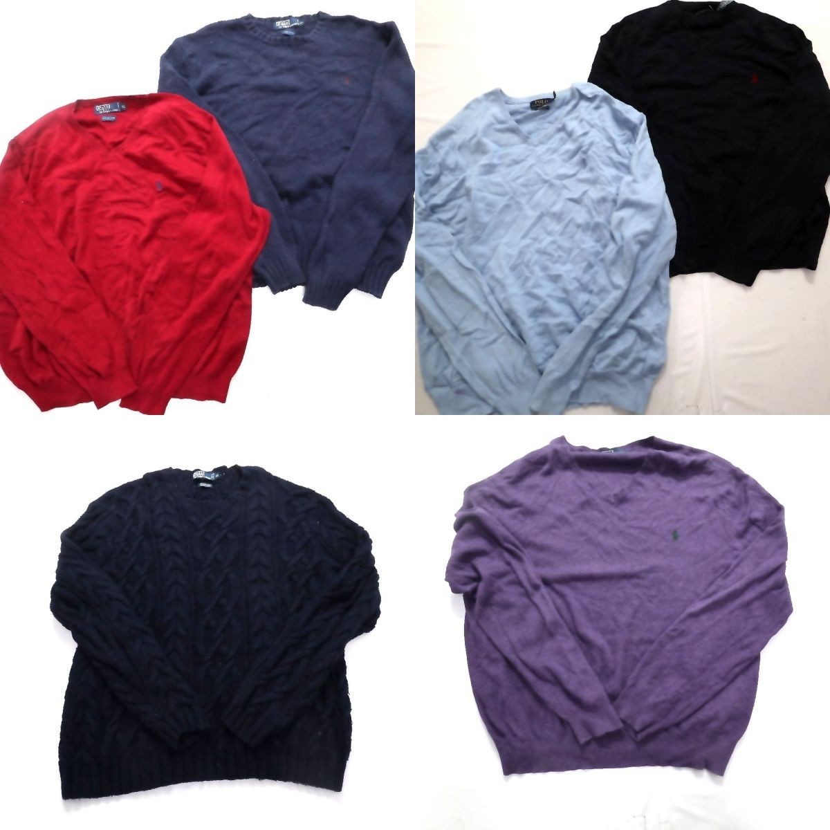 【やや傷や汚れあり】 ラルフローレン ニット set ワンポイント ハンドニット 他 (メンズXL) 6枚セット まとめ売り 古着卸 1円 ...