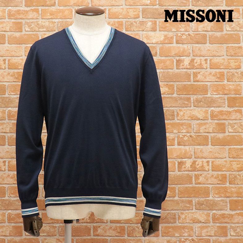 【未使用】1円/秋冬/MISSONI/48サイズ/Vネック ニット なめらか美艶ウール100％ メランジ切替 イタリア製 セーター 新品/紺/ネイビー/fc290/の落札情報詳細 ...