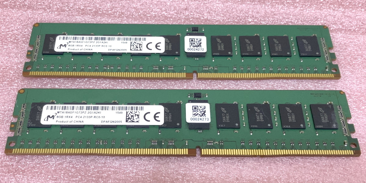 【目立った傷や汚れなし】 Micron MTA18ASF1G72PZ-2G1A2KI 2枚セット *PC4-17000/DDR4-2133/PC4-2133P ECC REG ...