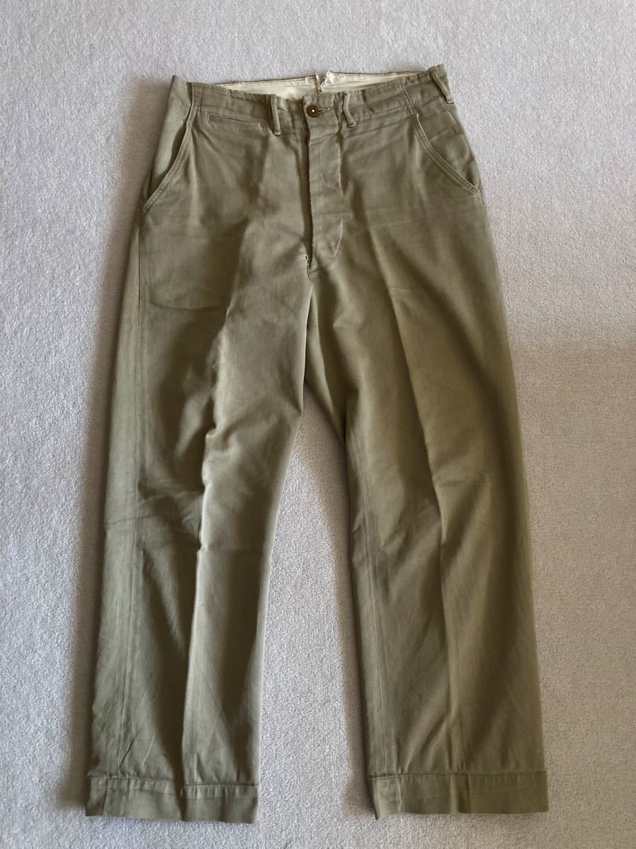 【やや傷や汚れあり】U.S.ARMY vintage army chinos 40'sミリタリー ビンテージ尿素ボタン ダブルステッチU.S.ARMY TROUSERS UNIFORM ...