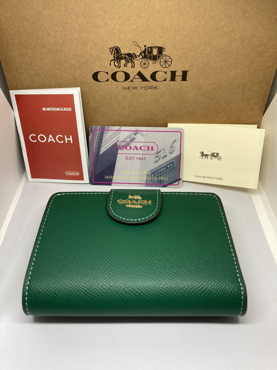 【未使用】☆新品未使用 正規品 COACH コーチ F6390 二つ折り財布 クロスグレイン ミディアム コーナージップ ウォレット ...