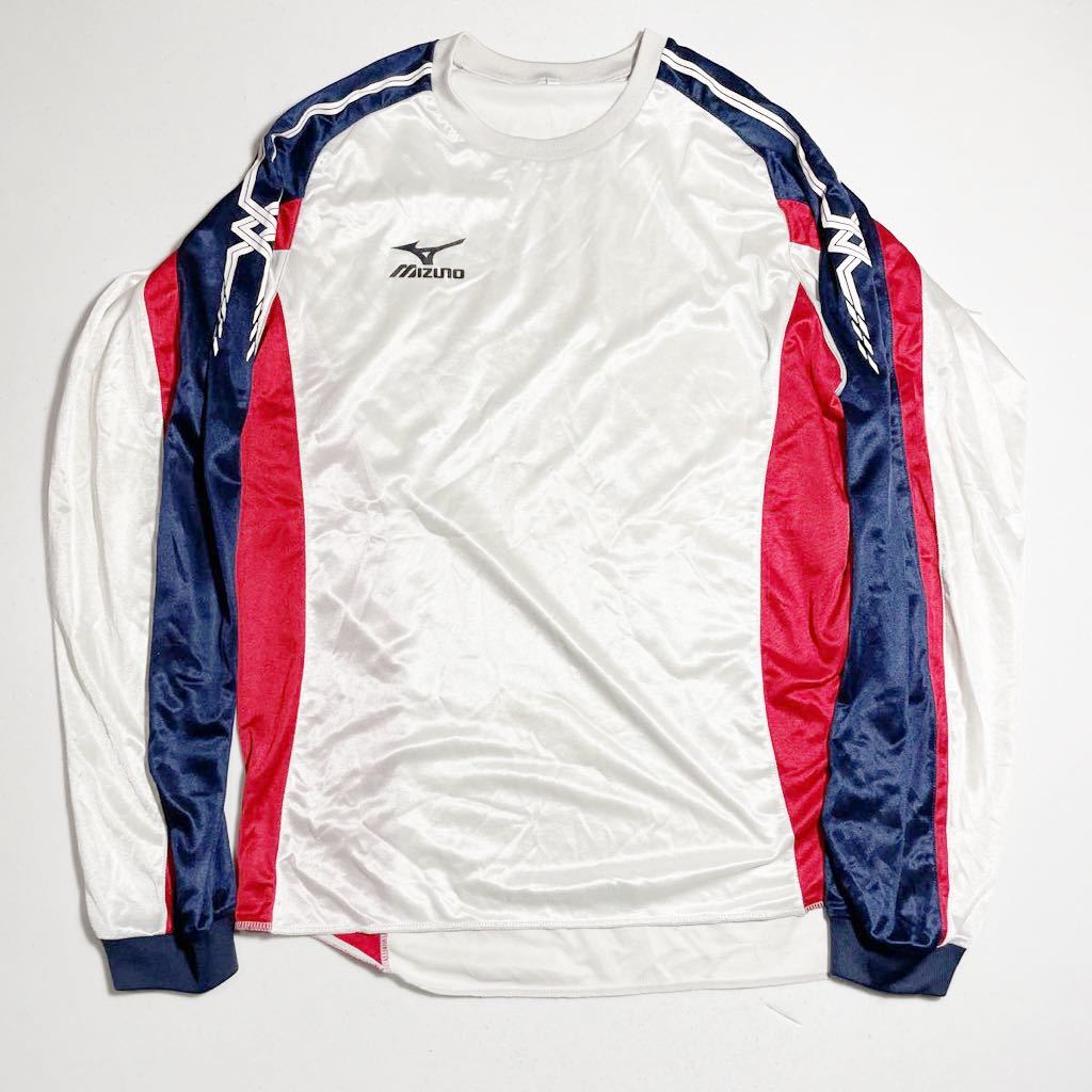 【傷や汚れあり】ミズノ MIZUNO ミズノライン MIZUNO LINE 白 ホワイト 紺 ネイビー 陸上 マラソン トレーニング用 長袖 ...