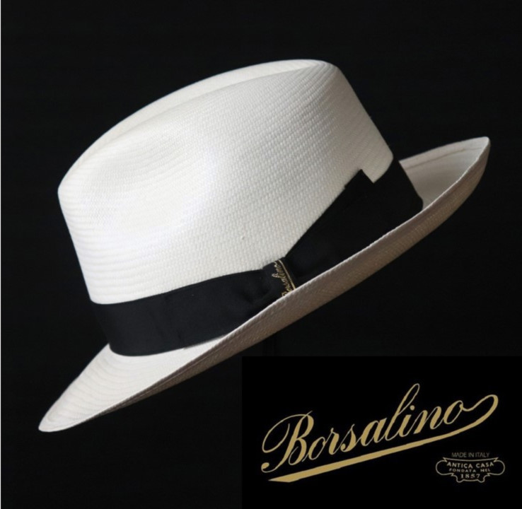 【未使用】新品タグ付き【Borsalino ボルサリーノ 】高級ファイン パナマハット 麦わら帽子 ミディアムブリム 白 57 v2632 ...