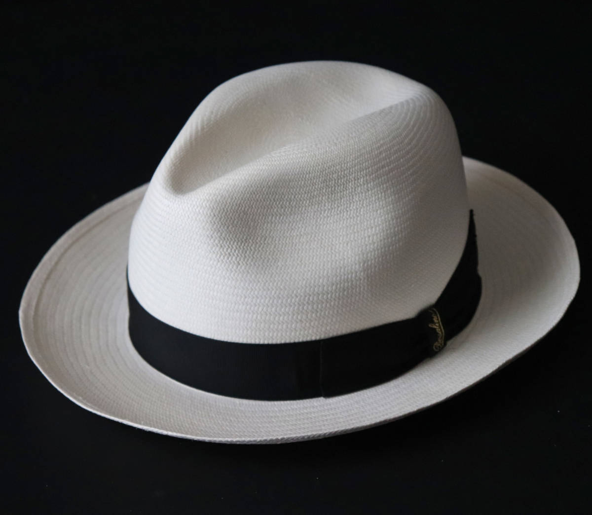 【未使用】新品タグ付き【Borsalino ボルサリーノ 】高級ファイン パナマハット 麦わら帽子 ミディアムブリム 白 57 v2632 ...