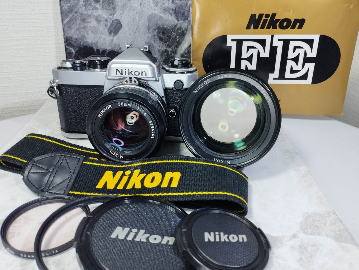 【傷や汚れあり】【コレクション整理】 Nikon FE＋Ai NIKKOR50mm f1.4＋85mm f1.4 単焦点レンズ2本セット 各動作良好 露出計動作OK 純正ストラップ付きの落札 ...