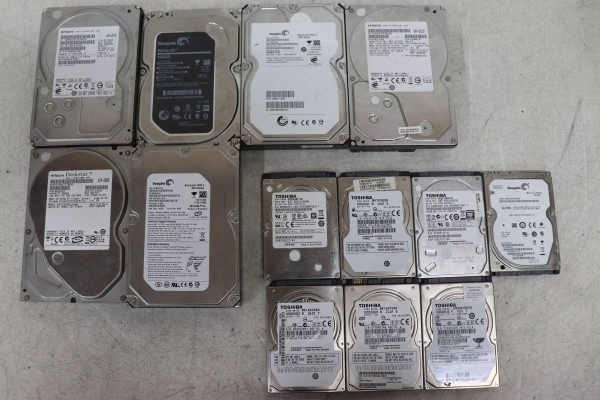 【やや傷や汚れあり】Y06/956 HDD 3.5inch 2T/1T×3/500G×2 2.5inch 1T/750G×2/500G/320G/160G×2 合計13台セット データ消去済み ...