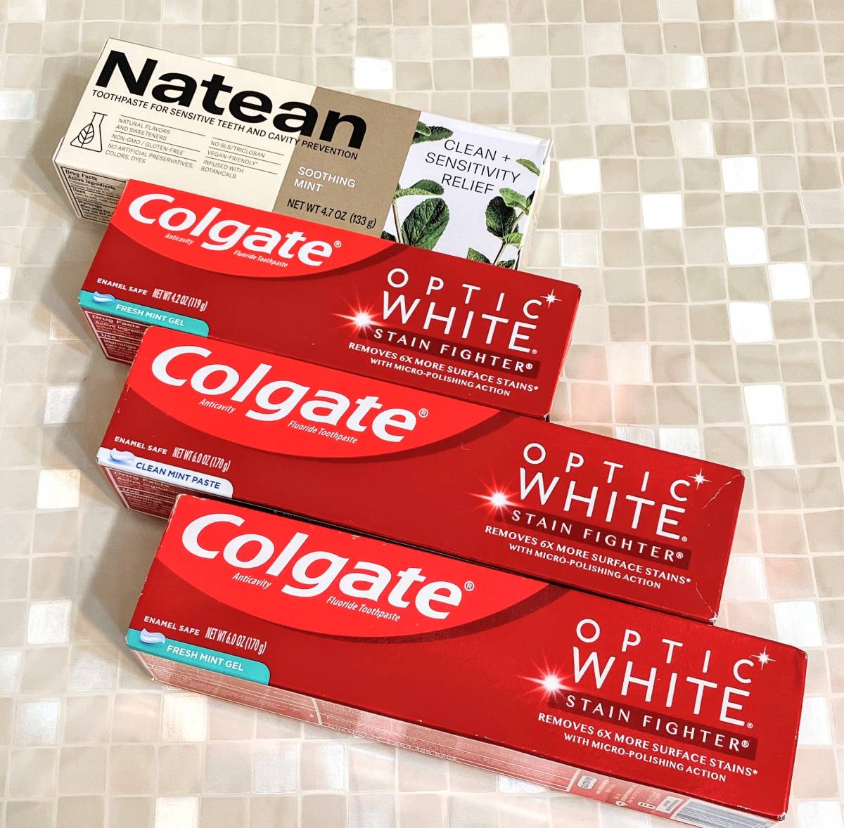 【未使用】送料無料♪新品 コルゲート オプティックホワイト ステインファイター Bigサイズ ＋Natean 日本未発売 歯磨き粉 ...