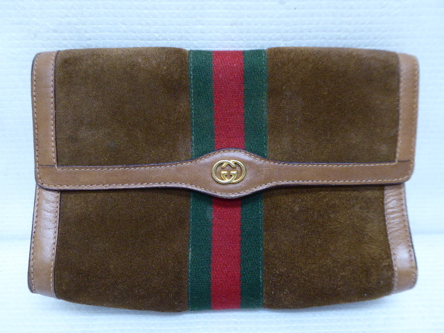 【やや傷や汚れあり】GUCCI グッチ シェリーライン スエードレザー クラッチ セカンド バッグインバッグ 化粧ポーチ 定形外郵便全国一律 ...