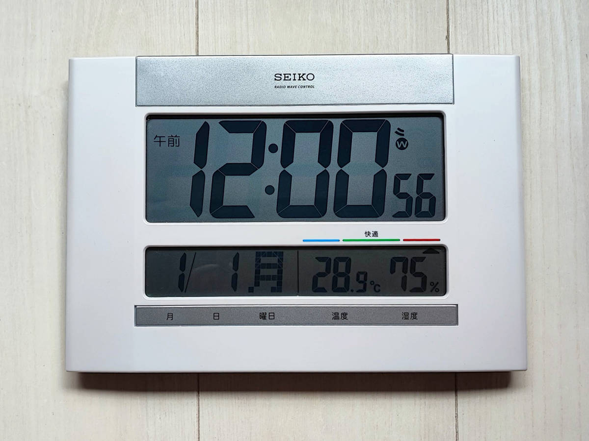 【目立った傷や汚れなし】【1円スタート】セイコークロック SQ429W 掛け時計 置き時計 兼用 電波 デジタル カレンダー 快適度 温度 湿度 表示 薄型 白 パールの落札情報詳細 ...