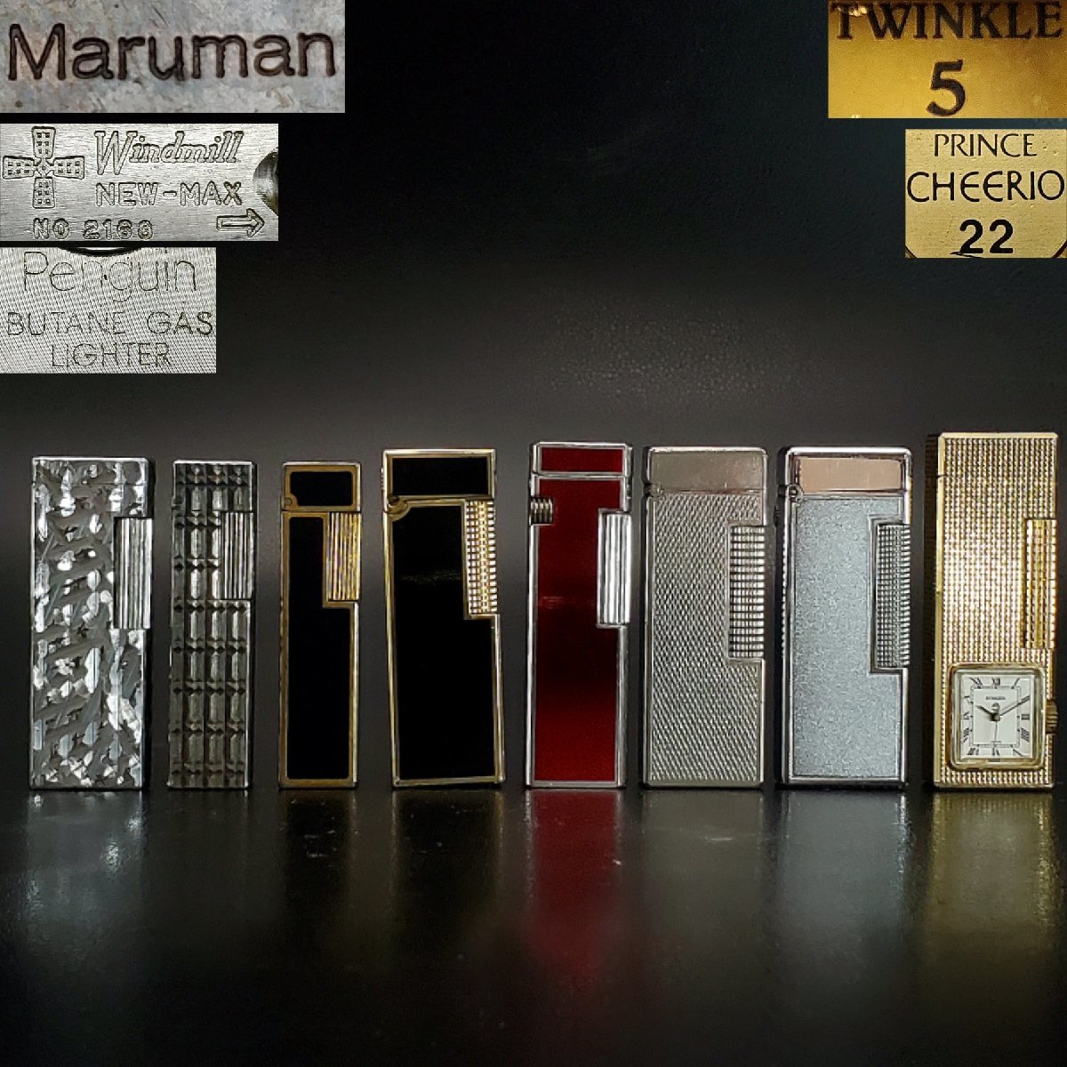 【全体的に状態が悪い】【宝蔵】ガスライター 8点まとめ Maruman Penguin PRINCE CHEERIO 22 Windmill ...