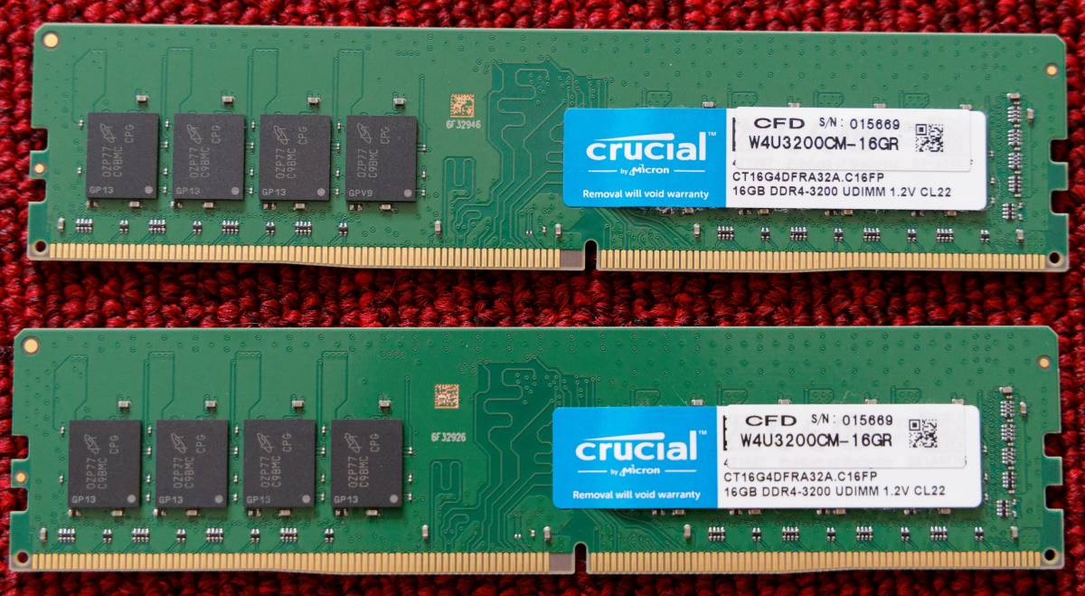【目立った傷や汚れなし】中古 crucial DDR4-3200 メモリ 16GB 2枚組 32GB W4U3200CM-16GR PC4 ...