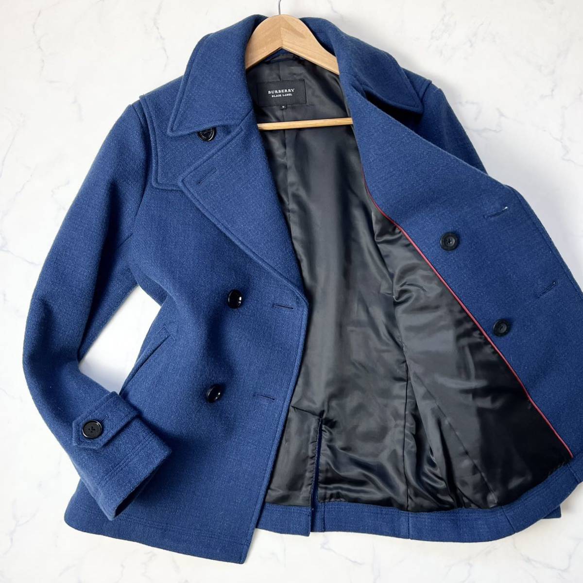 【目立った傷や汚れなし】B10 BURBERRY BLACK LABEL【最上級の品格！圧巻の爽やかさ】ウール Pコート ピーコート ウール ...