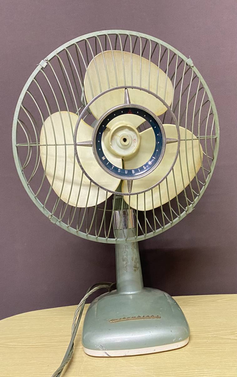 【全体的に状態が悪い】★1円出品〜MITSUBISHI 三菱 R-12C ELECTRIC FAN レトロ扇風機 昭和レトロ シルバーグリーン ...