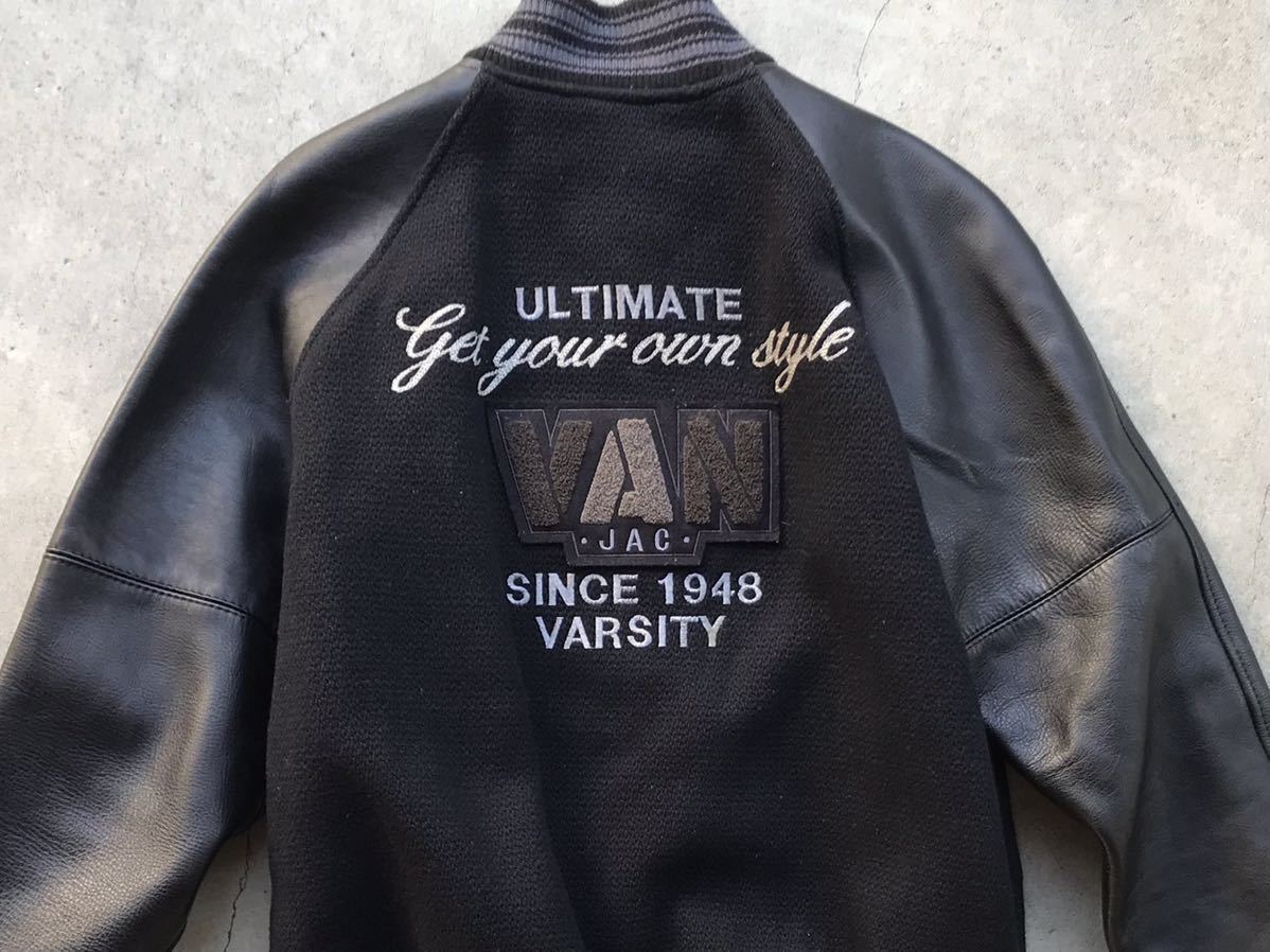 【目立った傷や汚れなし】VAN JAC 袖革 スタジャン L ヴァンヂャケット メンズ ブルゾン ファラオジャケット 革ジャン 本革 牛革 ...