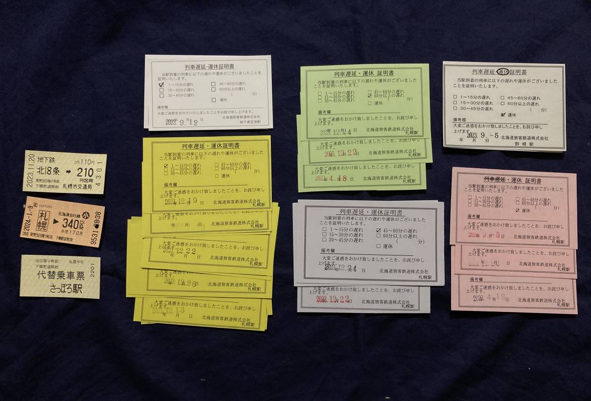【目立った傷や汚れなし】jr北海道 列車遅延・運休証明書 2023から 代替乗車票 さっぽろ駅、新千歳空港駅など 遅れ・運休の落札情報詳細