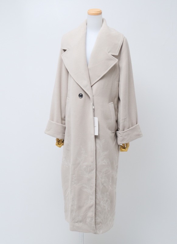 【未使用】TG3841〇未使用*定価3.9万円*アメリ/AMERI VINTAGE*EMBROIDERY BIG COLLAR COAT*ウール混*ボタニカル柄刺繍*ロングコート*S*グレー ...