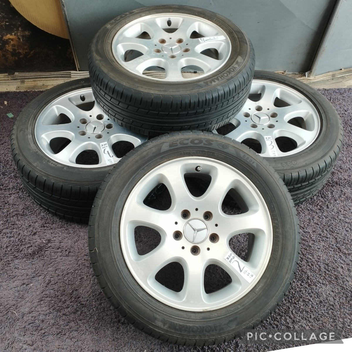 【傷や汚れあり】メルセデスベンツ W209 16×7J+37 8J+32 112-5 205/55/16 225/50/16 ヨコハマ ECOS ES300タイヤ付き 4本セット S202 ...