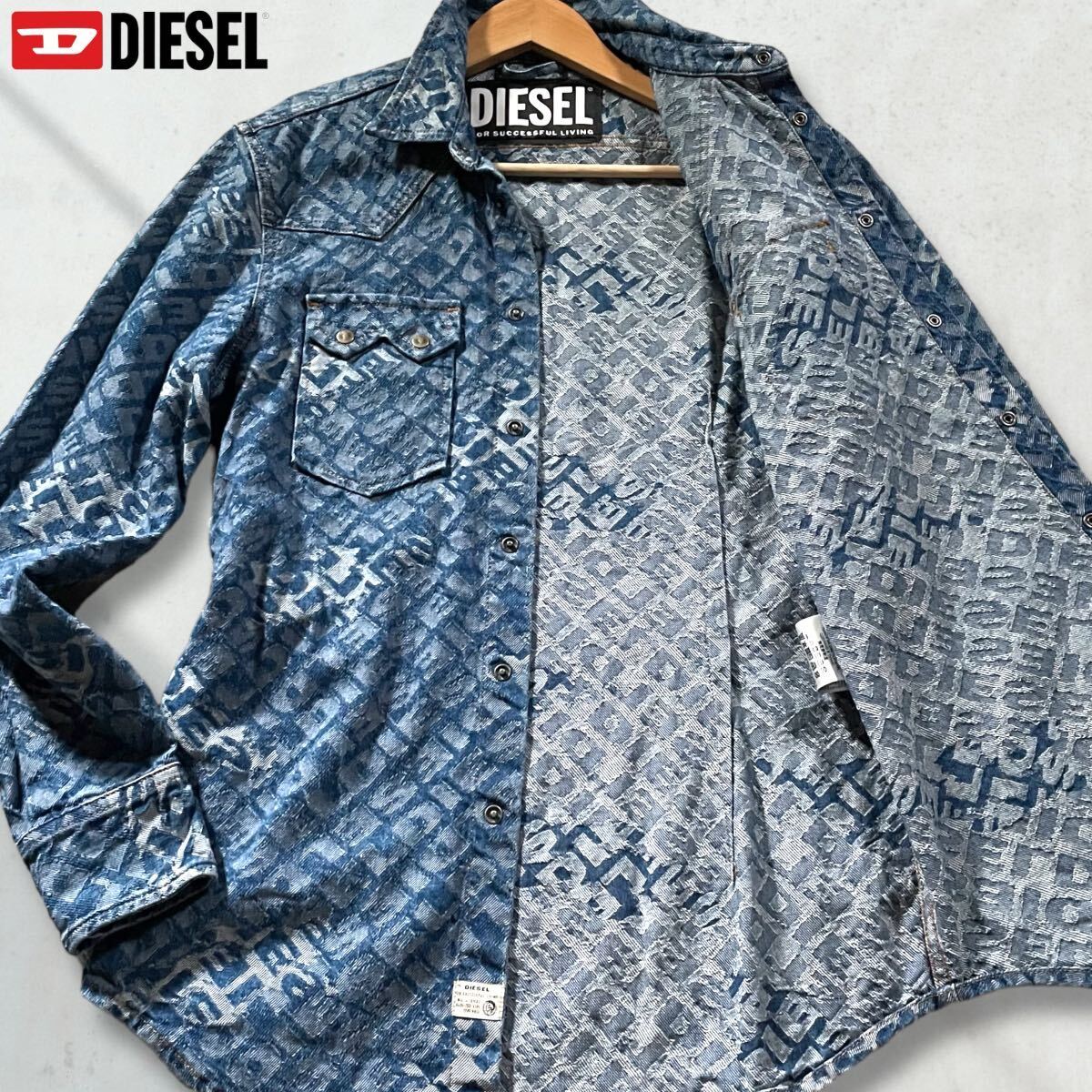 【目立った傷や汚れなし】極美品/XLサイズ DIESEL ディーゼル デニムシャツ ジャケット ジージャン 長袖 インディゴ ロゴ型押し 総柄 メタルボタン ブレイブマンの落札情報詳細 ...