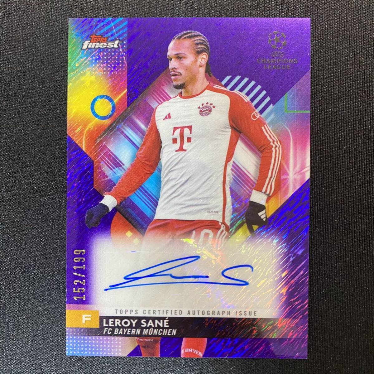 【目立った傷や汚れなし】Leroy Sane 2023-24 Topps Finest UEFA Refractor Auto Bayern ...
