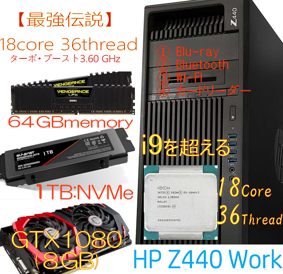 【やや傷や汚れあり】【最強伝説】Z440 CPU(18コア36スレッド) NVMe:1TB HDD:500GB 64+32GB(DDR4+OPTANE) GTX1080(8G)の落札情報詳細 ...