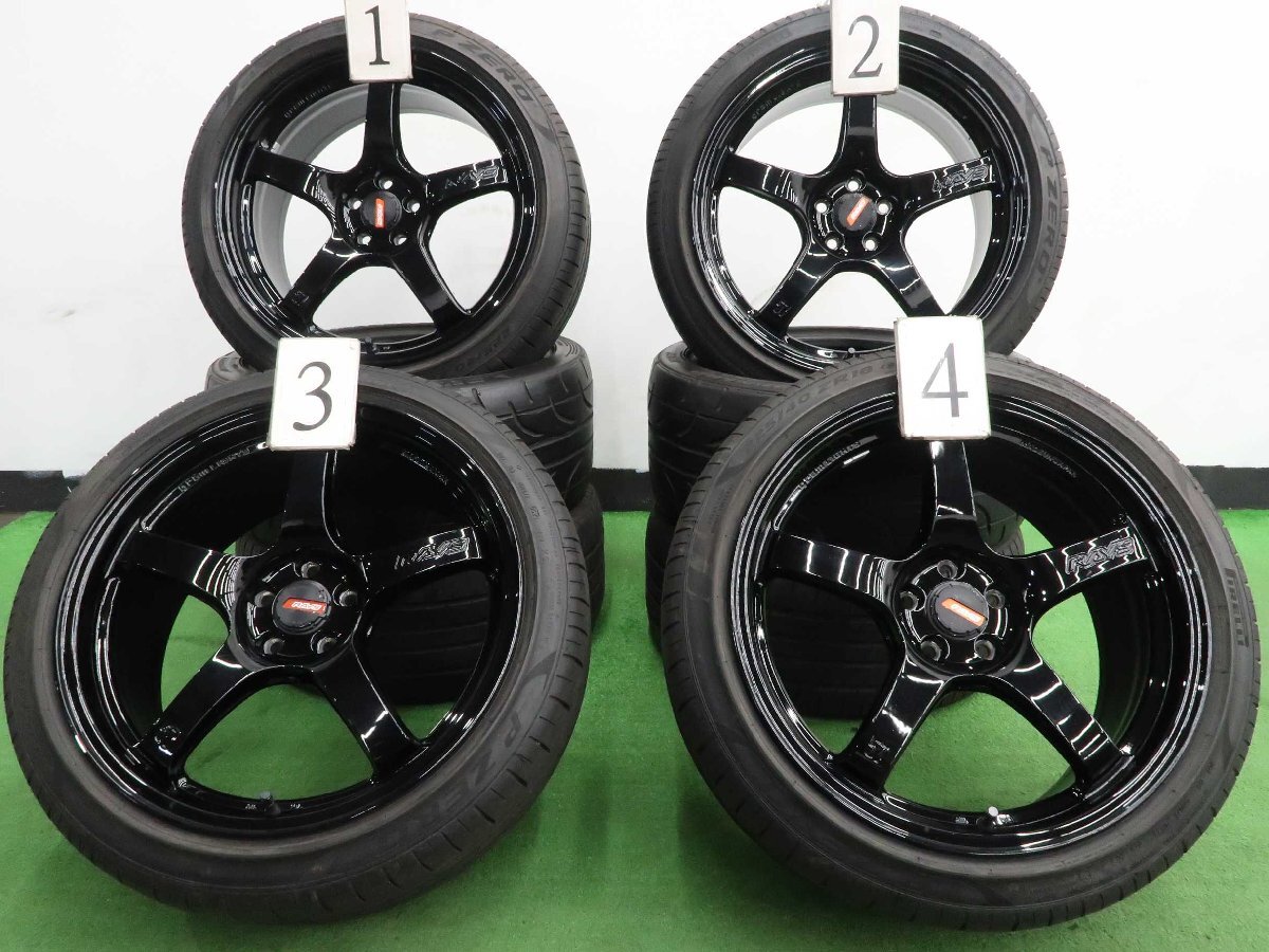 【傷や汚れあり】4本 トヨタ 86 カローラ スポーツ BRZ 等 RAYS グラムライツ 57CR 18インチ 8.5J +45 5H PCD 100 ラジアル ピレリ P ZERO ...