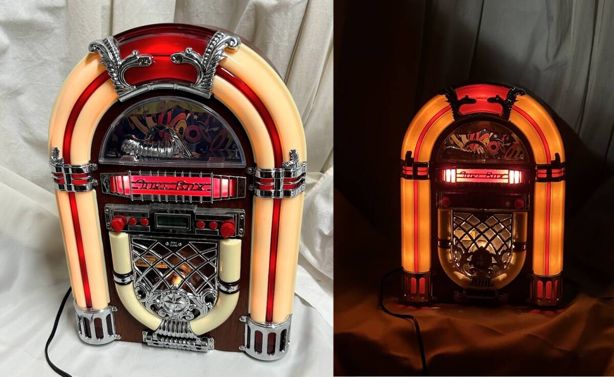 【傷や汚れあり】ジャンク JUKEBOX ジュークボックス型 CDプレーヤーEMA-003 音楽 オーディオ機器 オブジェ 電飾 音出し確認済 ...