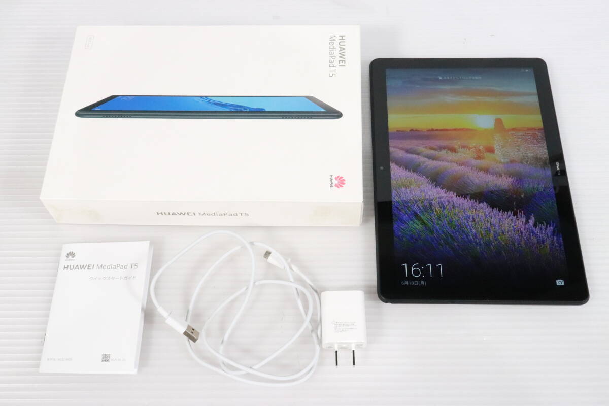 【やや傷や汚れあり】1円～ 展示品・動作確認済 タブレット HUAWEI ファーウェイ MediaPad T5 10 Wi-Fi ブラック 32GB AGS2-W09 10.1インチ T068 ...