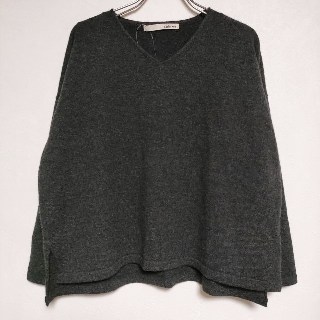 【やや傷や汚れあり】evam eva E193K053 カシミヤ Vネック セーター ニット チャコールグレー エヴァムエヴァ 4-0919T ...