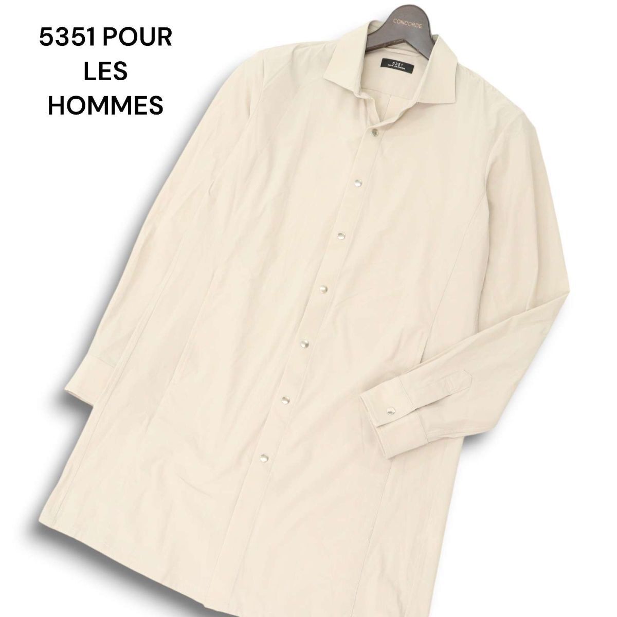 【やや傷や汚れあり】5351 POUR LES HOMMES 5351プールオム 通年 ロング丈★ 長袖 ストレッチ シャツ Sz.46 メンズ ベージュ C4T08689_A#Cの落札情報 ...