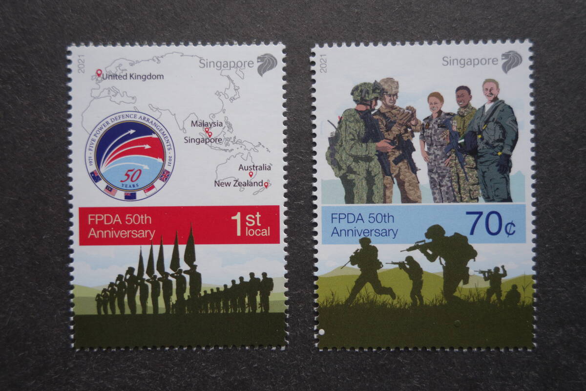 【未使用】外国切手： シンガポール切手 「（Five Power Defence Arrangements: FPDA）5カ国防衛取極締結50 ...