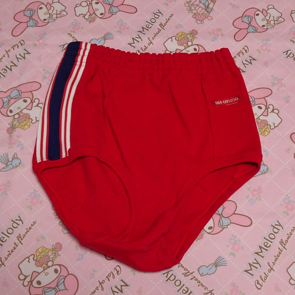 【目立った傷や汚れなし】（1193）【Hit-union ヒットユニオン】赤いブルマ サイズM程度 両サイドにライン バレーボールウェア ...