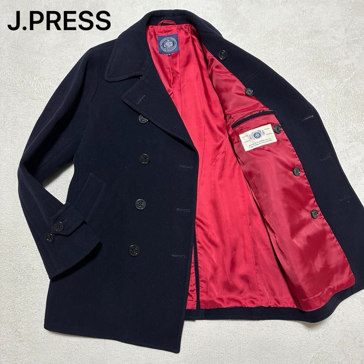 【未使用に近い】希少XL!極美品!J.PRESS ジェイプレス 高級感 Pコート ピーコート ダブル 裏地レッド 赤 メルトン ウール アウター メンズ 黒 ブラック LLの落札情報詳細 ...