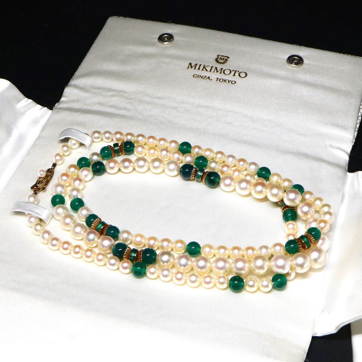 【目立った傷や汚れなし】1円〜!!ホワイト系!!MIKIMOTO(ミキモト) K14 アコヤ本真珠ロングネックレス F 約81.1g 約47.5cm 約5.8-10.1mm珠 パール EH0 ...