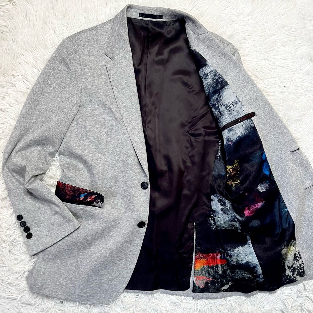 【目立った傷や汚れなし】極美品 総柄 PaulSmith ポールスミス テーラードジャケット カジュアル スーツ ストレッチ性 裏地総柄 ペイント グレー サイドベンツ 刻印の落札情報詳細 ...