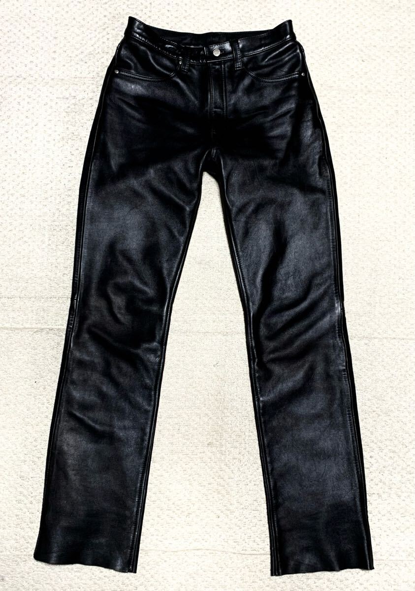 【目立った傷や汚れなし】KADOYA(カドヤ).レザー パンツ 32(黒/上質.厚手.牛革/前一枚革/W80股下87/バイカー/ツーリング/ライディング/ブーツ/degner nankai ...