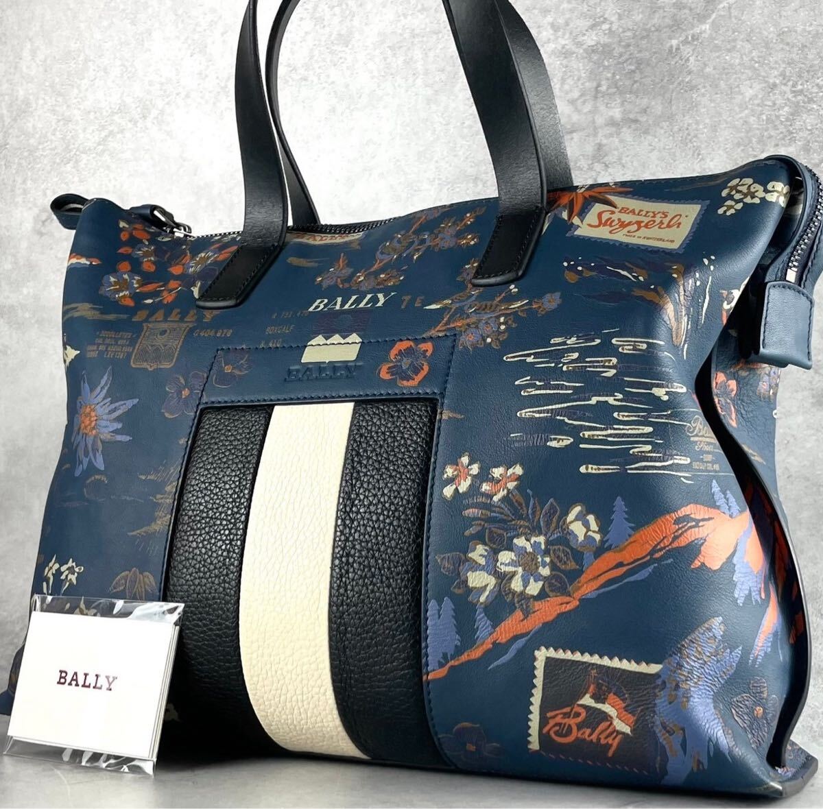 【目立った傷や汚れなし】幻の1品/極美品 BALLY バリー メンズ ビジネス トートバッグ A4収納可 トレスポ 肩掛け 大容量 ブランドロゴ 総柄 ネイビー レザー シボ革の落札情報詳細 ...