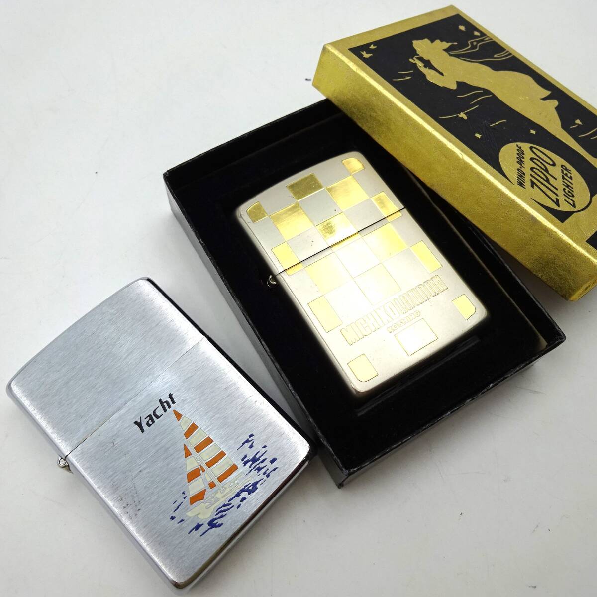 【やや傷や汚れあり】03100-1【ZIPPO】Zippo/ジッポー/ジッポ/YACHT/MICHIKO LONDON KOSHINO/ヨット/ミチコロンドン コシノ/シルバー/ゴールド/2点 ...