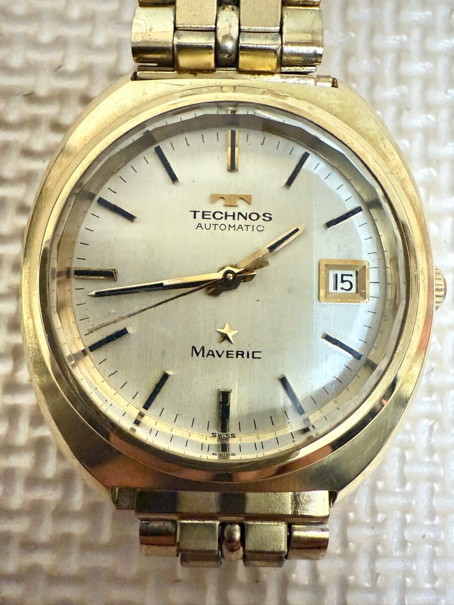 【傷や汚れあり】399362/①【1円スタート】TECHNOS テクノス 350319 MAVERIC マーベリック デイト メンズ 時計 ...