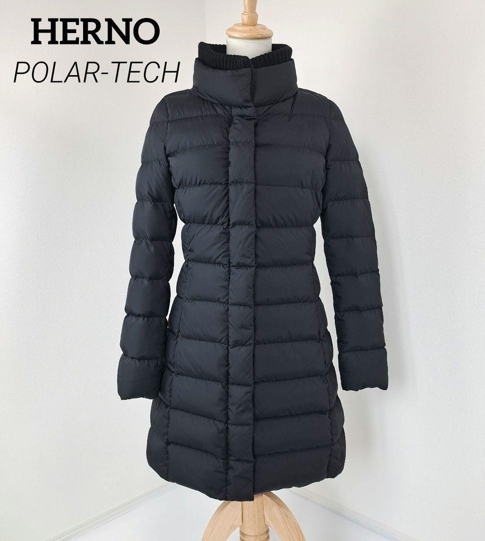 【目立った傷や汚れなし】HERNO ヘルノ 高機能 POLAR-TECH ポーラテック ダウンコート ダウンジャケット ダウン 黒 ブラック ...