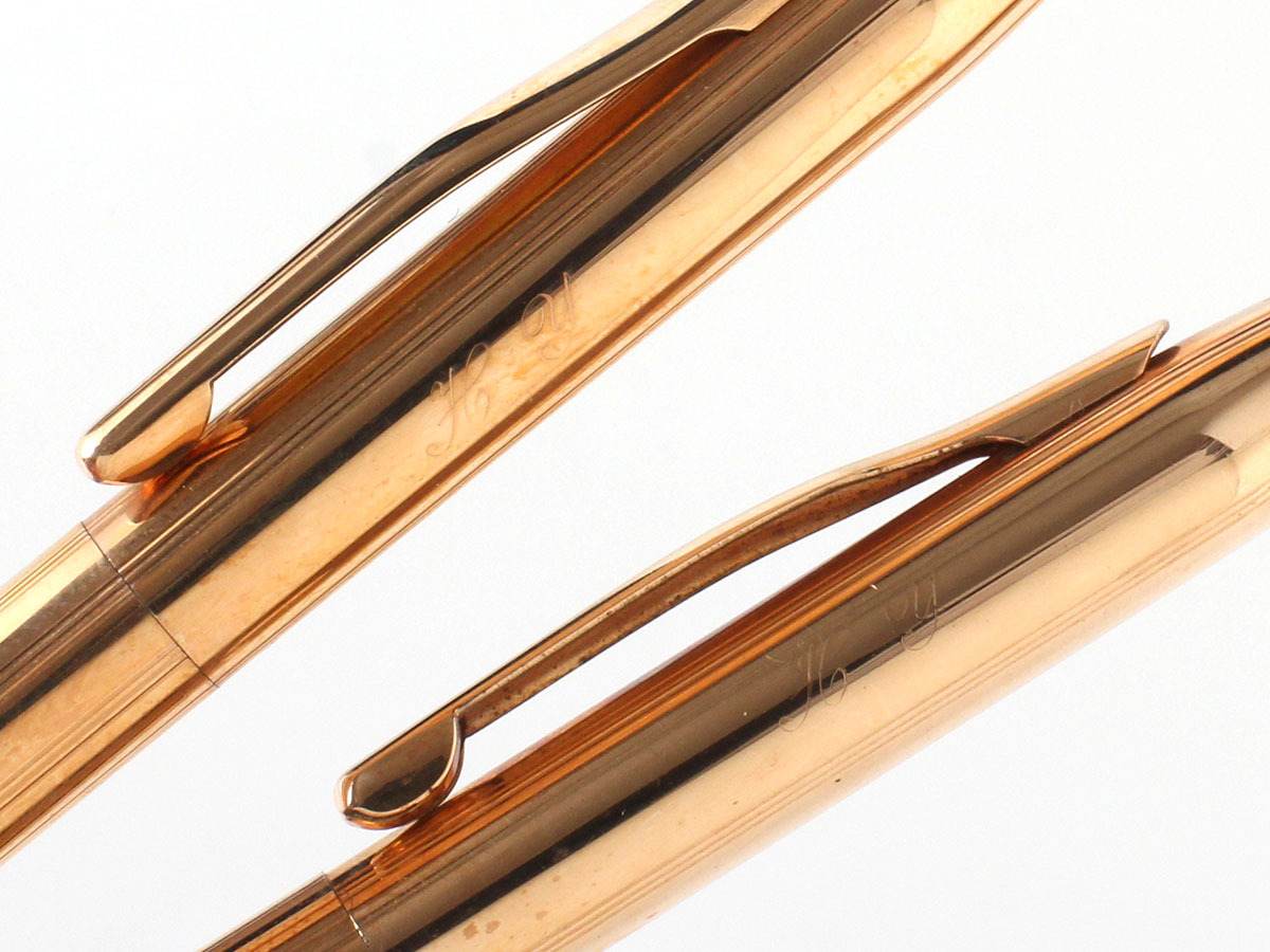 【やや傷や汚れあり】E27302 美品 CROSS クロス 1/20 14KT GOLD FILLED ボールペン シャープペン セット MADE IN USA ネーム有りゴールド 筆記確認 ...