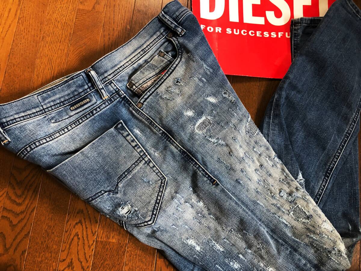 【目立った傷や汚れなし】 W80 DIESEL ディーゼル チュニジア製 TEPPHAR ダメージ ヴィンテージ仕様 ストレッチ スキニー デニムパンツ 即決 即納 55dsl y2k ...