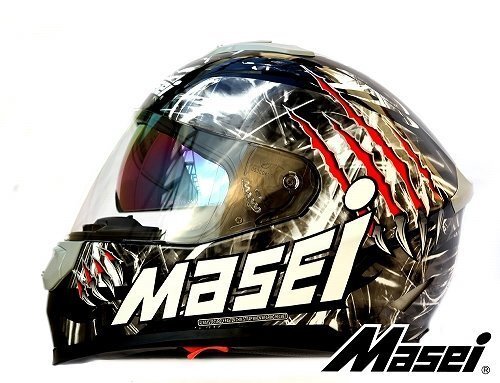 【未使用】【大特価 1円～】Masei バイク用品 フルフェイス ヘルメット インナーサンシェード付 830I シルバー XLサイズ【月末 ...