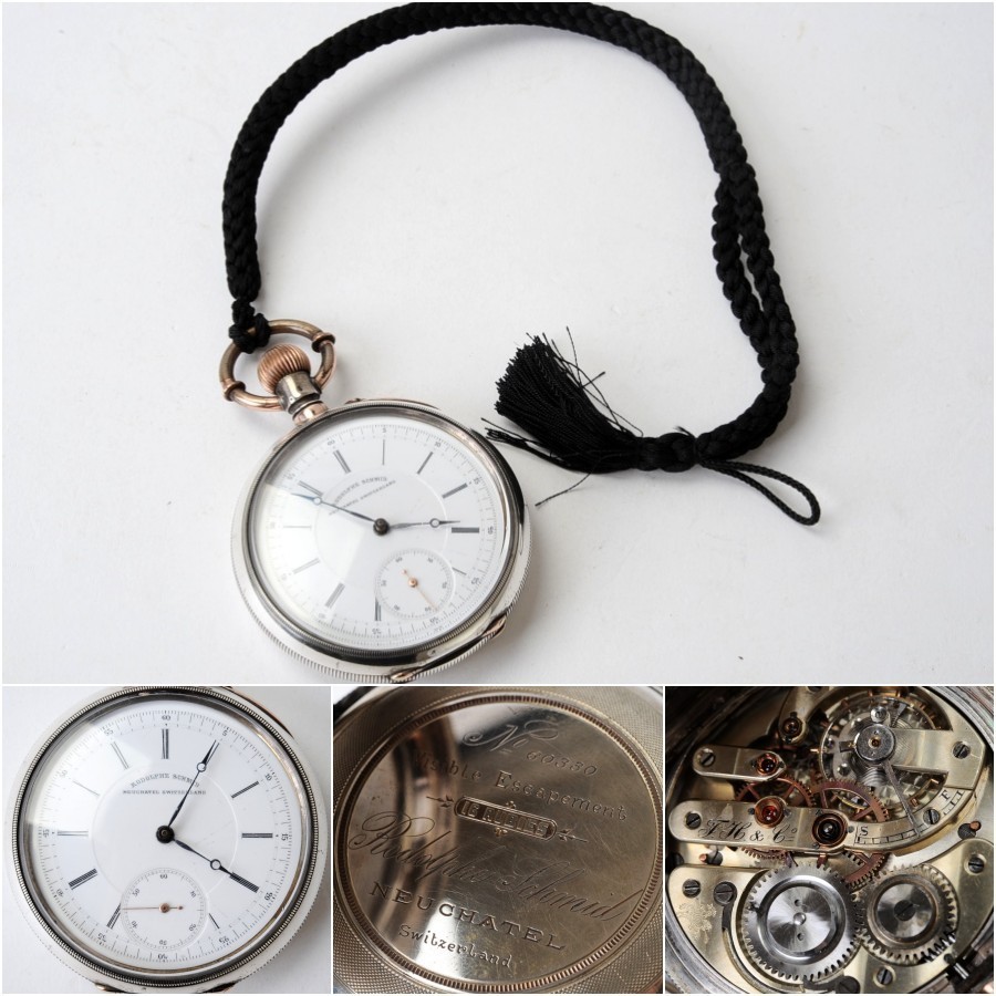 【新品】【R.Schmid&Co】アールシュミット NEUCHATEL ニューシャテル 2針 銀製 0.900刻印 スモセコ 手巻き 懐中時計 ...