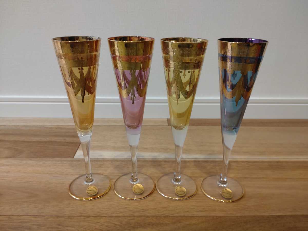 【未使用に近い】【未使用保管品】ベネチアングラス シャンパングラス イタリア製 24金 ユーロデック Venetian Glass ...
