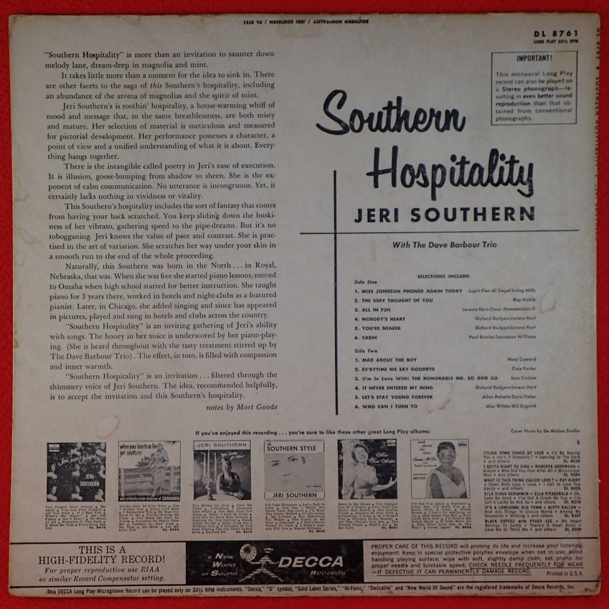 【やや傷や汚れあり】1円開始★神洗浄【超メガレア★US完オリ DECCA/MONO/FLAT/両溝】★JERI SOUTHERN ...