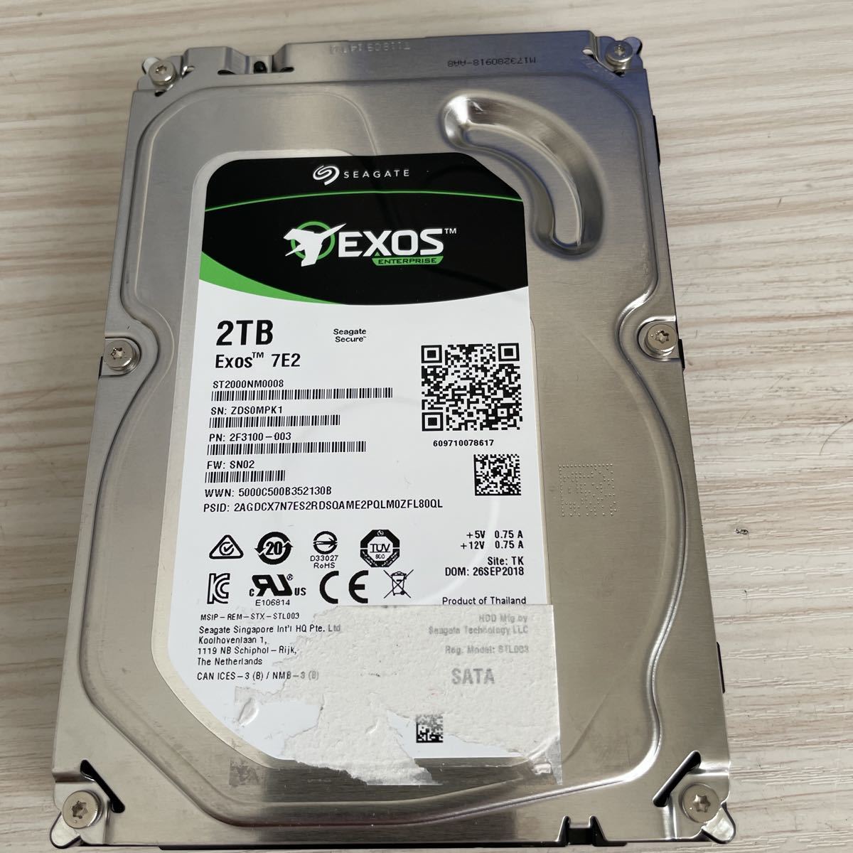【未使用に近い】X389:（動作保証/使用208時間）Seagate ST2000NM0008-2F3100 3.5インチHDD SATA ...